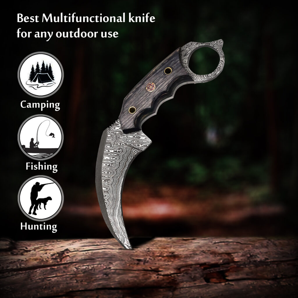 7.5′ Handmade Damascus Steel Karambit Knife With Leather Sheath – FH Knives